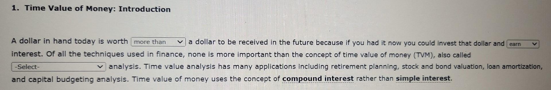 Solved 1. Time Value of Money: Introduction A dollar in hand | Chegg.com