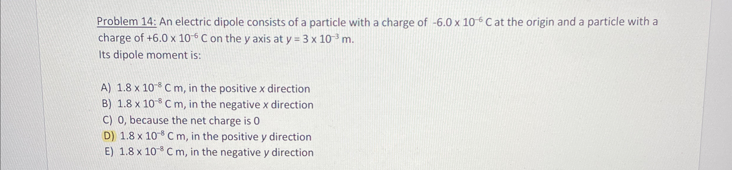 Solved Problem 14: An electric dipole consists of a particle | Chegg.com