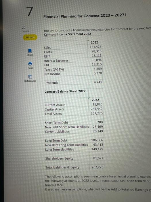 Solved Financial Planning for Comcast 2023−2027 I You are to | Chegg.com