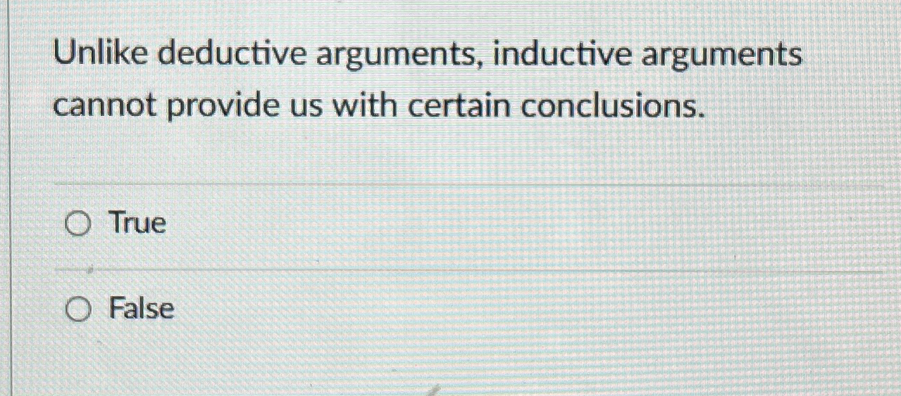 Solved Unlike deductive arguments, inductive arguments | Chegg.com