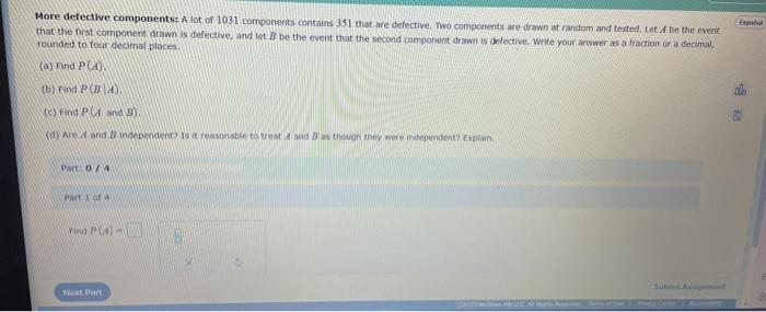 Solved More defective components: A lot of 1031 components | Chegg.com