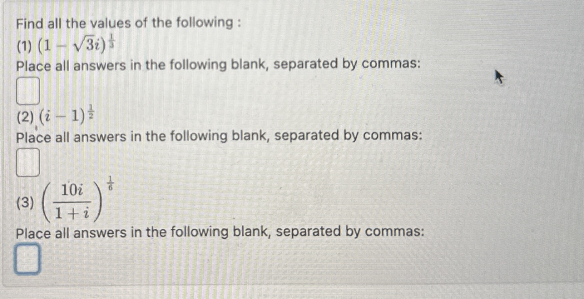 Find all the values of the following | Chegg.com