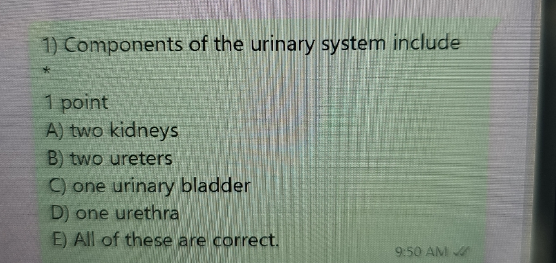 Solved Components of the urinary system include1 ﻿pointA) | Chegg.com