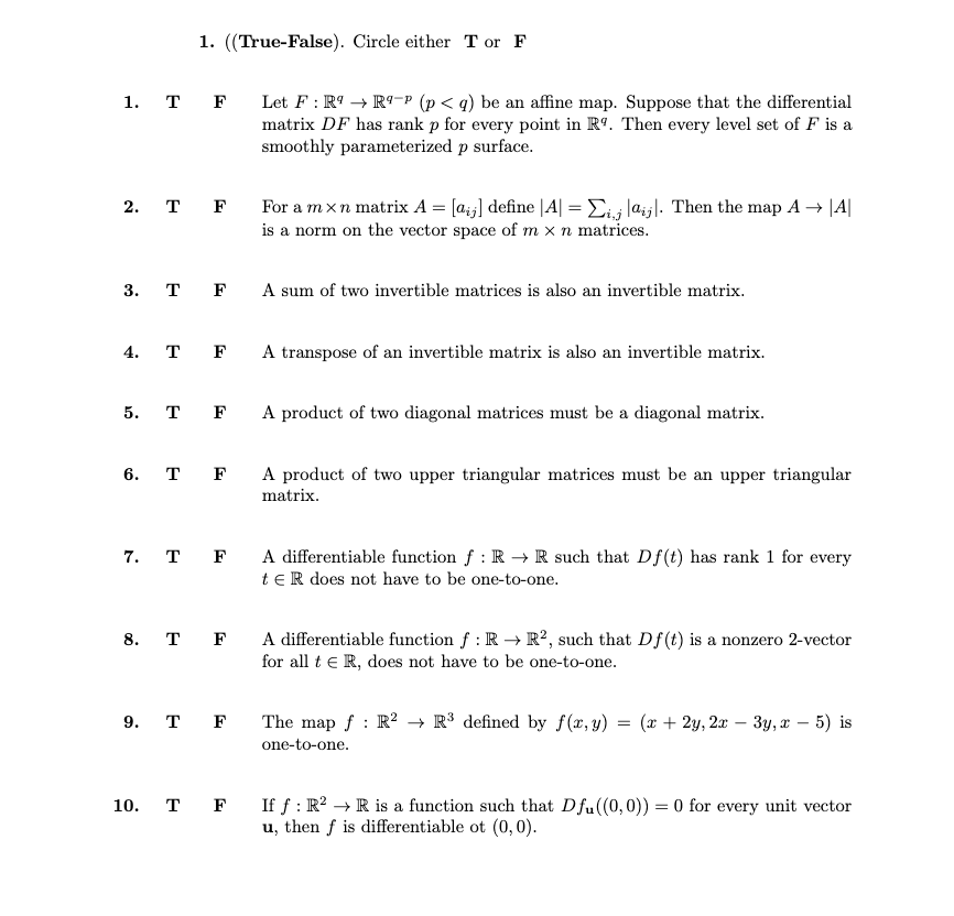 True-False question, math anaylysis. All of them | Chegg.com