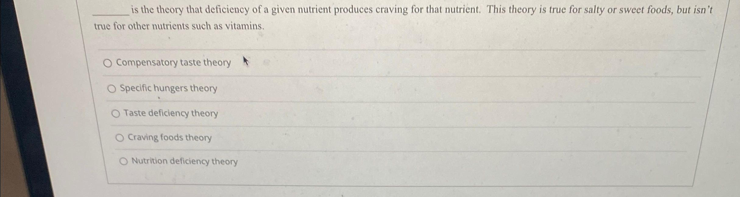 Solved q, ﻿is the theory that deficiency of a given nutrient | Chegg.com