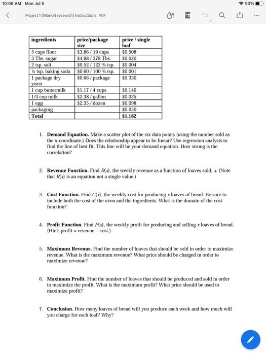 Solved Please help with this math project, thanks!!!Market | Chegg.com