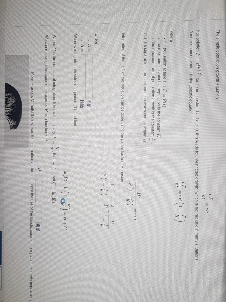 Solved 1 The simple population growth equation dP TP dt has | Chegg.com