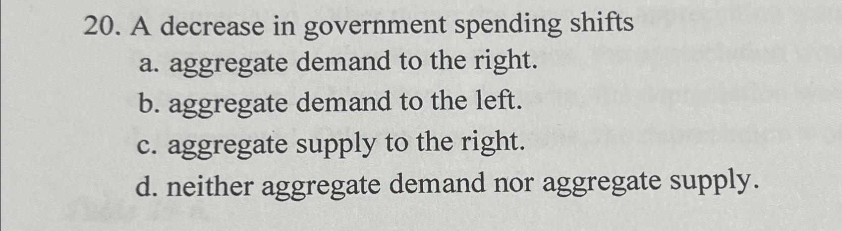Solved A decrease in government spending shiftsa. ﻿aggregate | Chegg.com