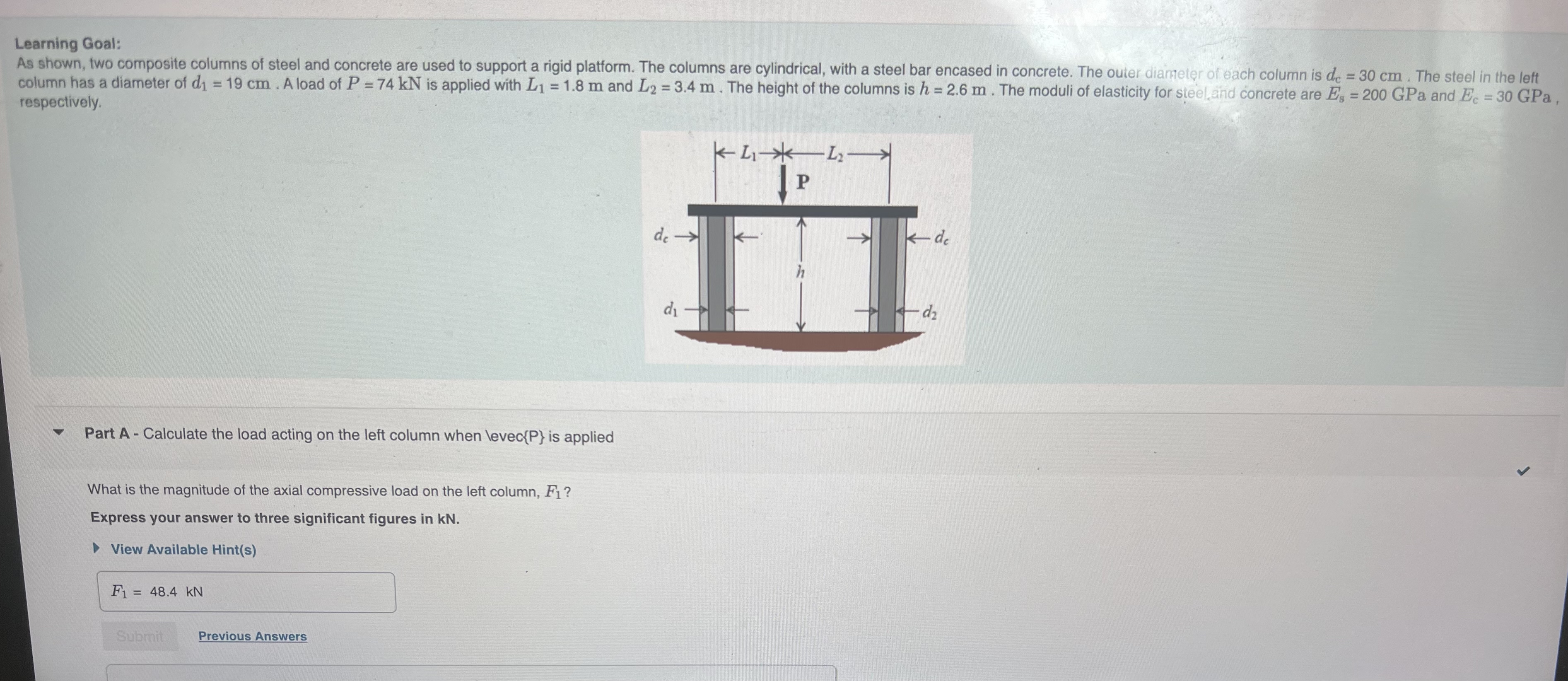 Solved Learning Goal:As shown, two composite columns of | Chegg.com