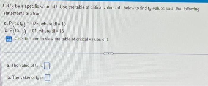 Solved Let t0 be a specific value of t. Use the table of | Chegg.com
