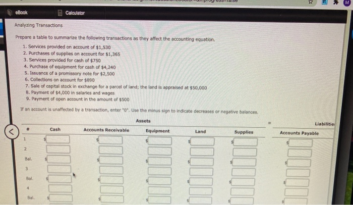 Solved * M eBook Calculator Analyzing Transactions Prepare a | Chegg.com