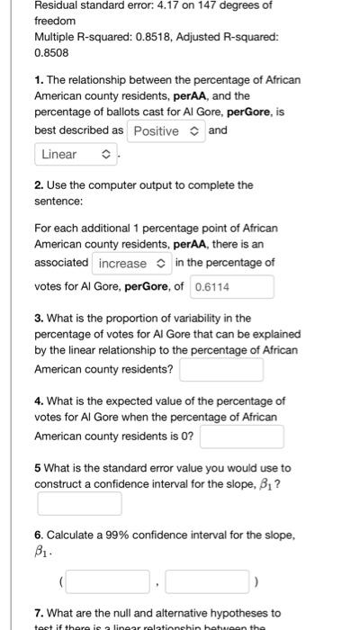 Solved \r\nResidual standard error: 4.17 on 147 degrees of | Chegg.com