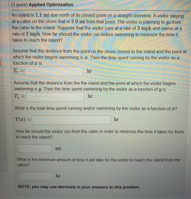 Solved (1 point) Applied Optimization A farmer wishes to | Chegg.com