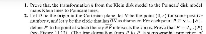 Solved maps Klein lines to Poincaré lines. 2. I et O be the | Chegg.com