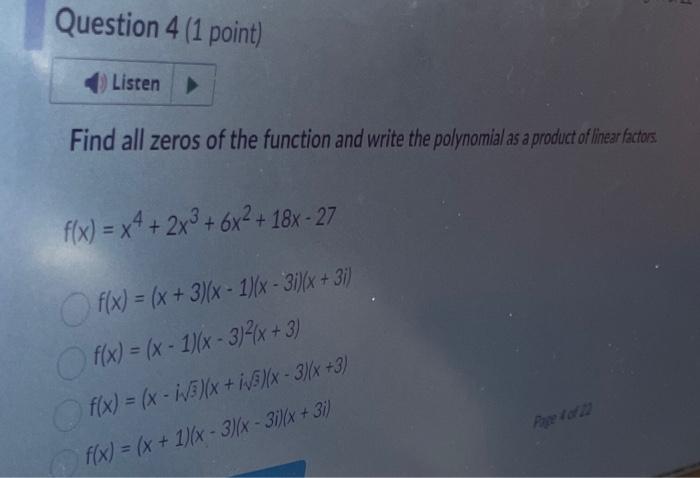 Solved For the polynomial, list each real zero and its | Chegg.com