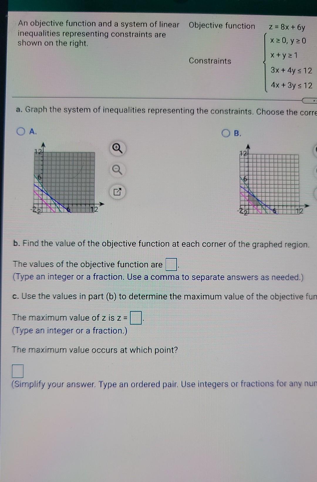 Solved An objective function and a system of linear | Chegg.com
