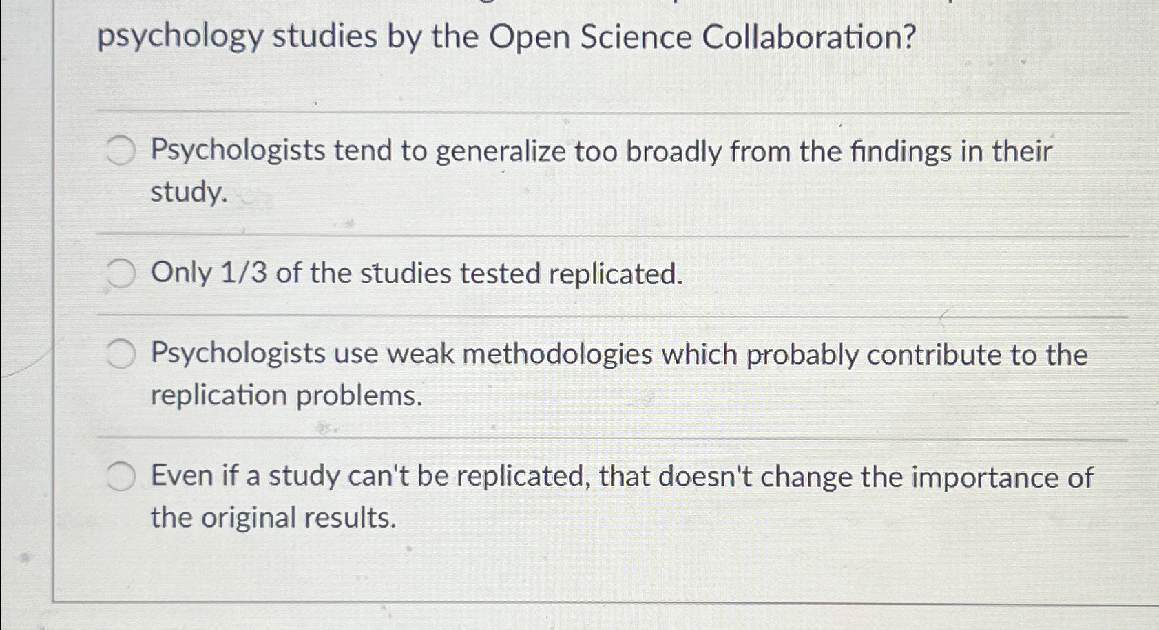 Solved psychology studies by the Open Science | Chegg.com
