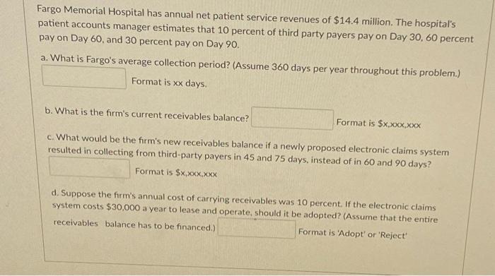 Solved Fargo Memorial Hospital has annual net patient | Chegg.com