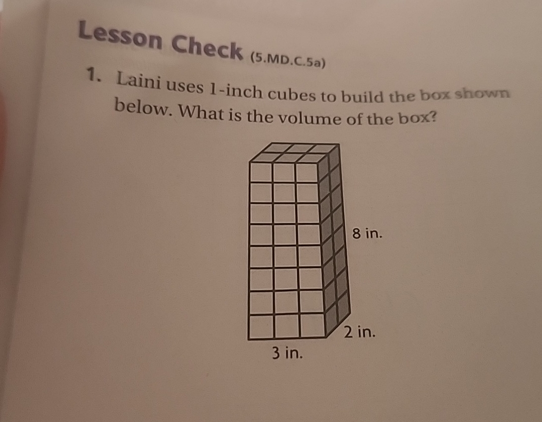 Solved Lesson Check (5.MD.c.5a)Laini uses 1 -inch cubes to | Chegg.com