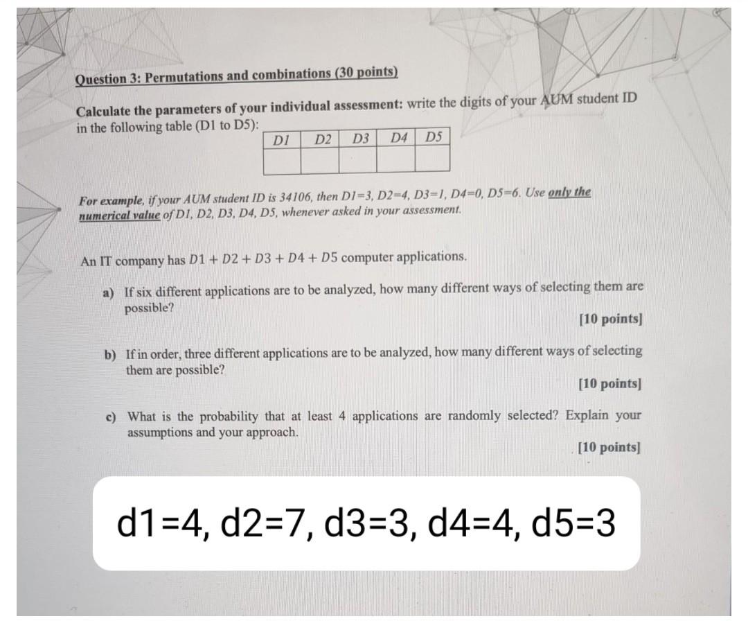 Solved Question 3: Permutations and combinations (30 points) | Chegg.com