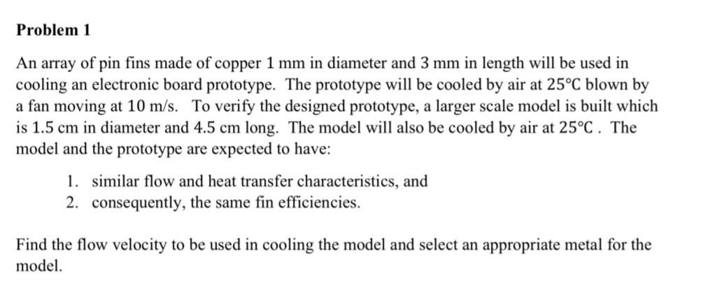 Solved An array of pin fins made of copper 1 mm in diameter | Chegg.com