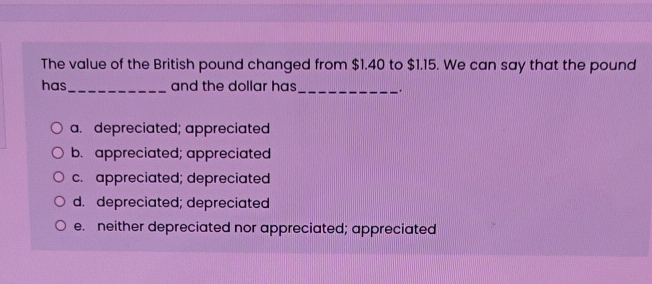 Solved The value of the British pound changed from $1.40 ﻿to | Chegg.com