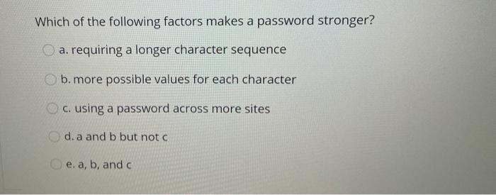 Solved Which of the following factors makes a password | Chegg.com