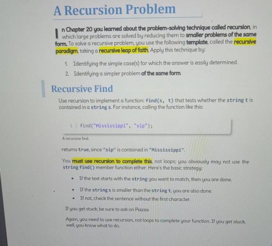 Solved A Recursion Problem 1 n Chapter 20 you learned about | Chegg.com
