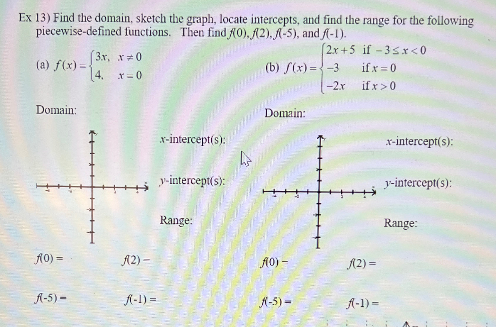 Solved Ex 13) ﻿Find the domain, sketch the graph, locate | Chegg.com