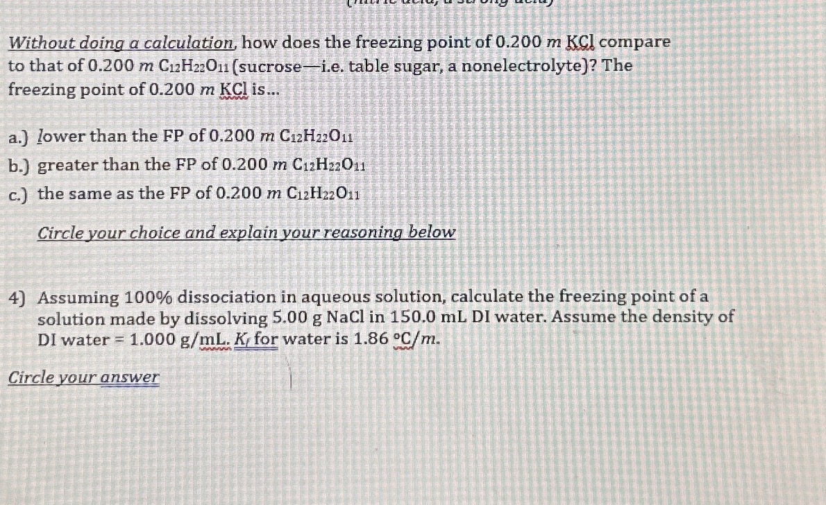 Solved Without doing a calculation, how does the freezing | Chegg.com