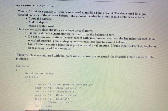 Solved www.IM Write a C++ class BankAccount that can be used | Chegg.com