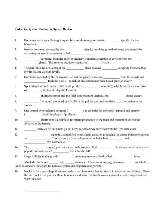 Solved Endocrine System: Endocrine System Review 1. Hormones | Chegg.com