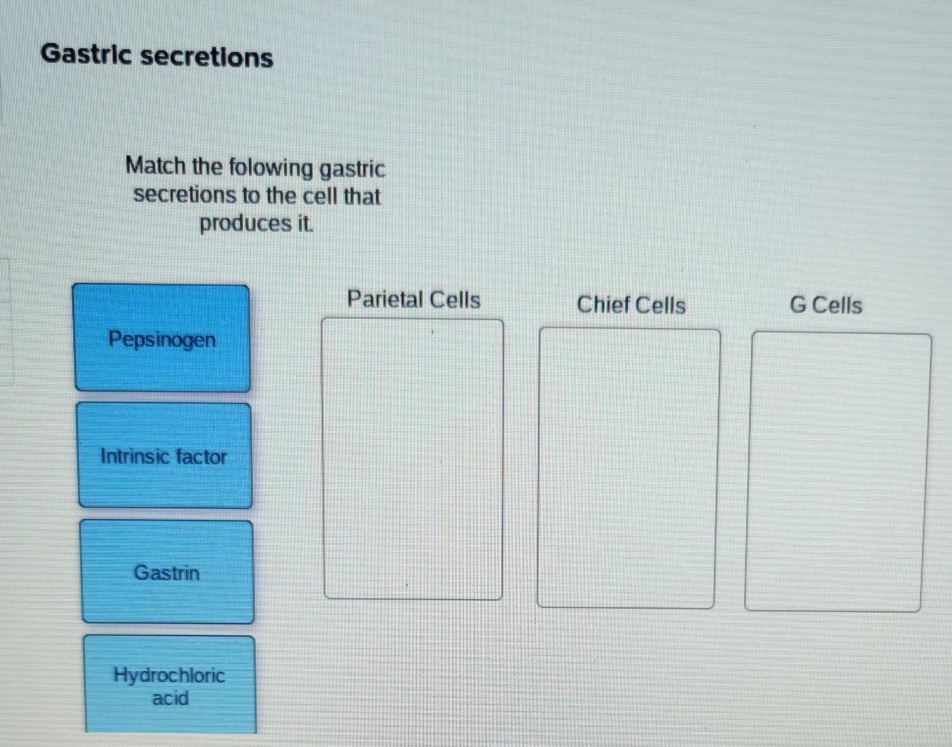 Solved Gastric secretions Match the folowing gastric | Chegg.com