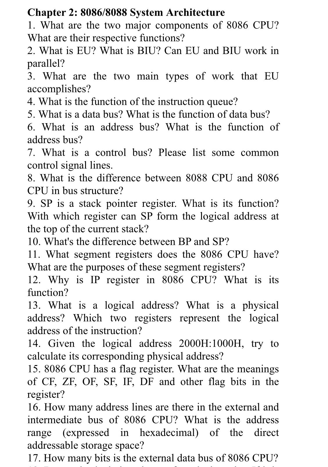 Solved Chapter 2: 8086/8088 ﻿System ArchitectureWhat are the | Chegg.com