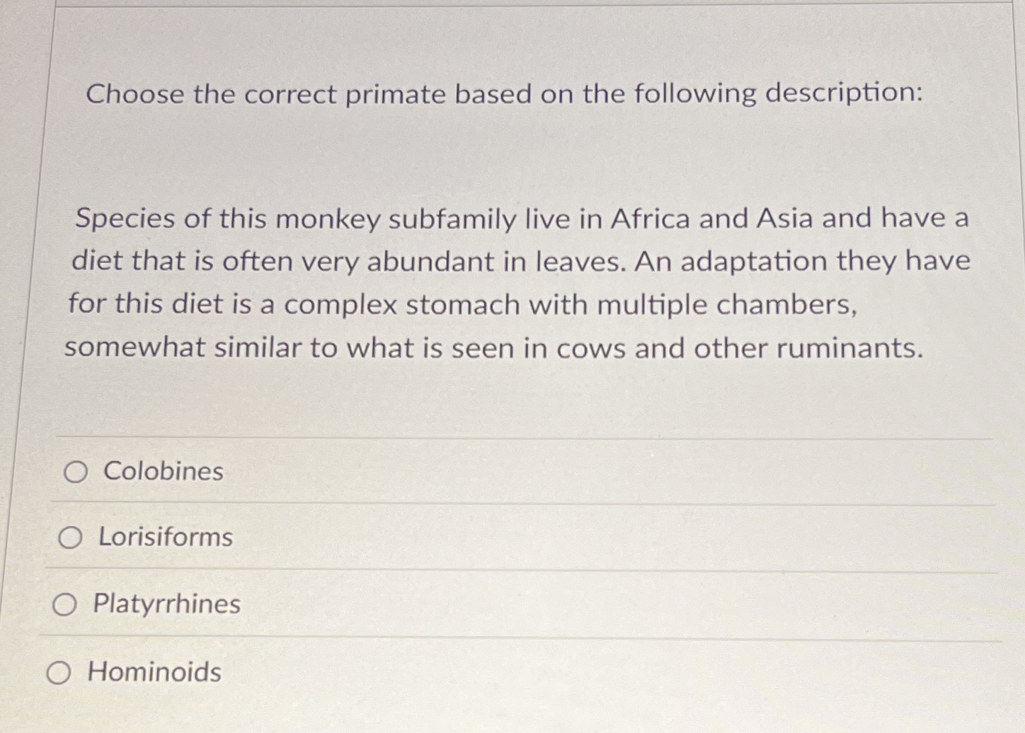 Solved Choose the correct primate based on the following | Chegg.com