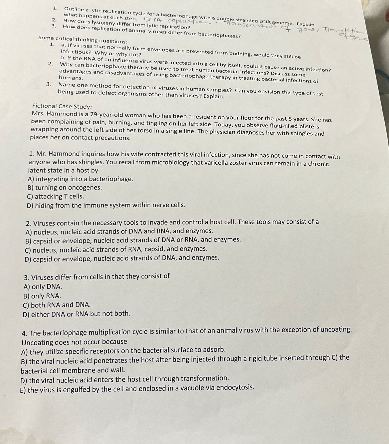 Solved Outline a lytic replication cycle for a bacteriophage | Chegg.com