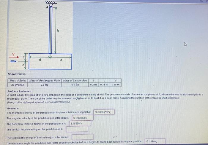 Solved Known valcues: Probjem Statement: A bullet initially | Chegg.com