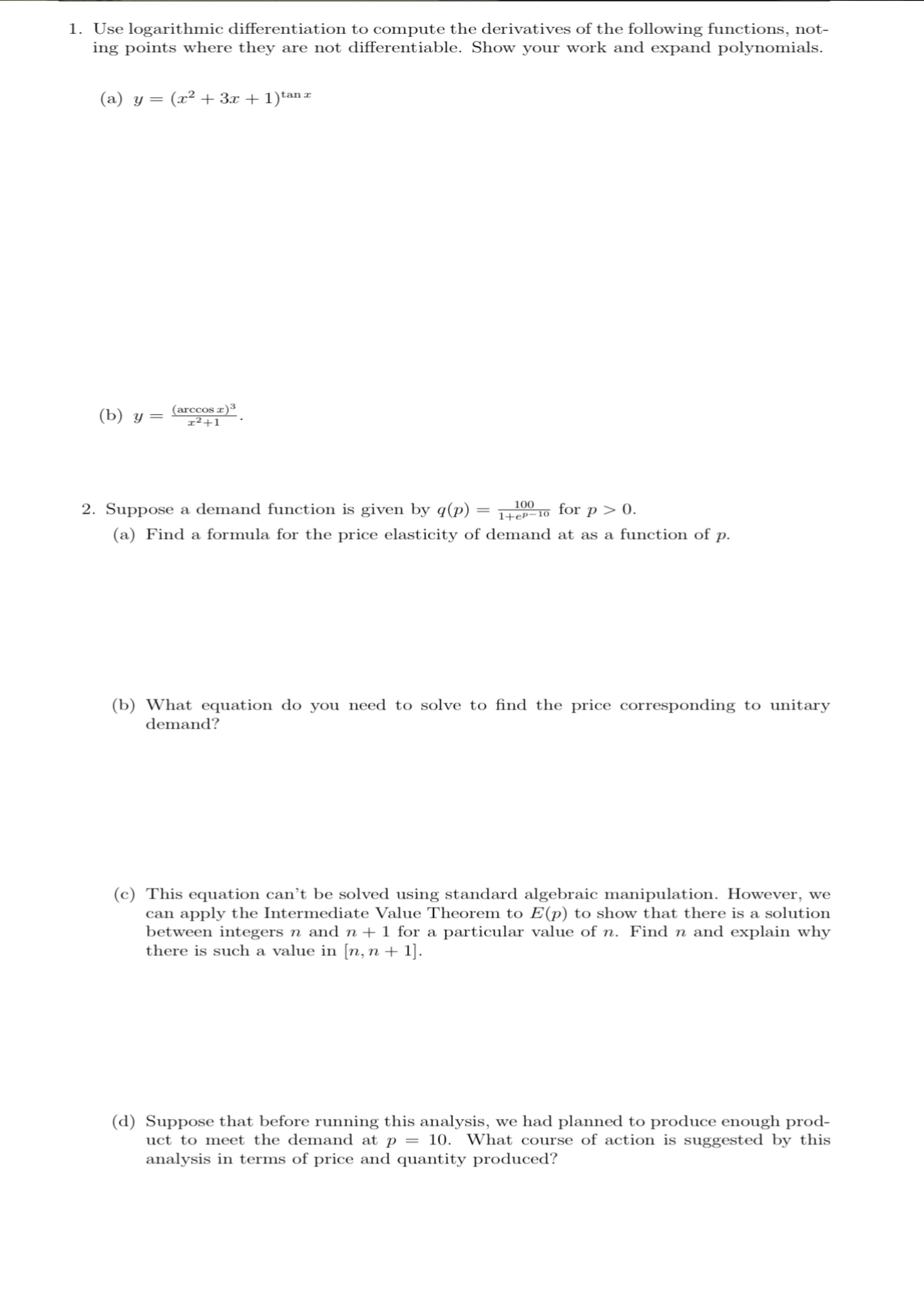 Solved Use logarithmic differentiation to compute the | Chegg.com