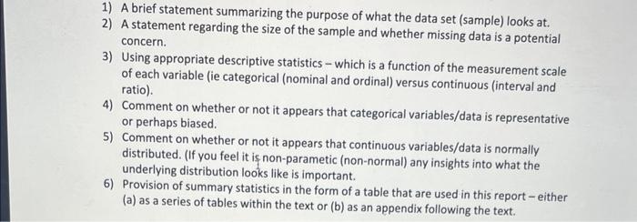 Solved 1) A brief statement summarizing the purpose of what | Chegg.com