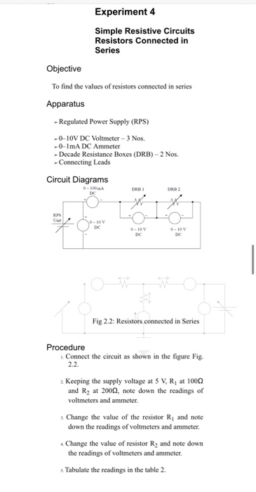 Solved Experiment 4 Simple Resistive Circuits Resistors | Chegg.com