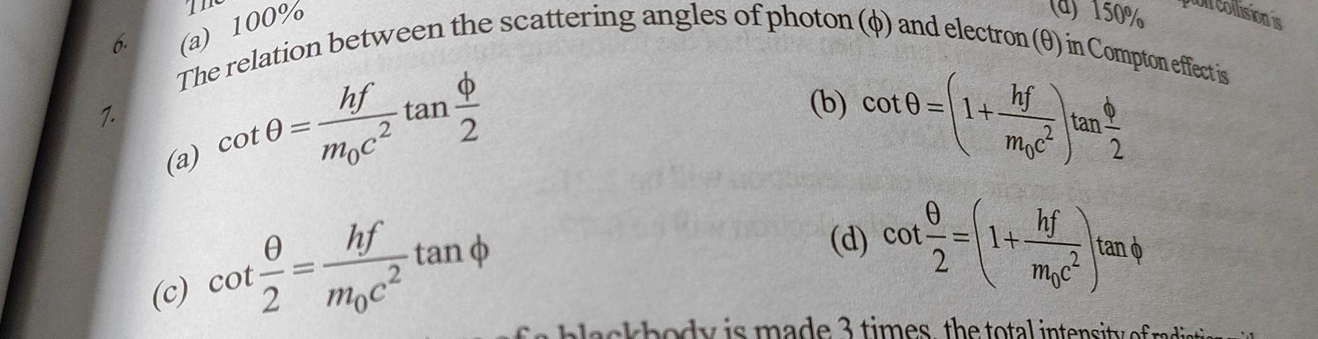 Solved The relation between the scattering angles of photon | Chegg.com