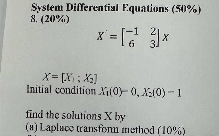 Solved System Differential Equations (50\%) 8. (20%) | Chegg.com