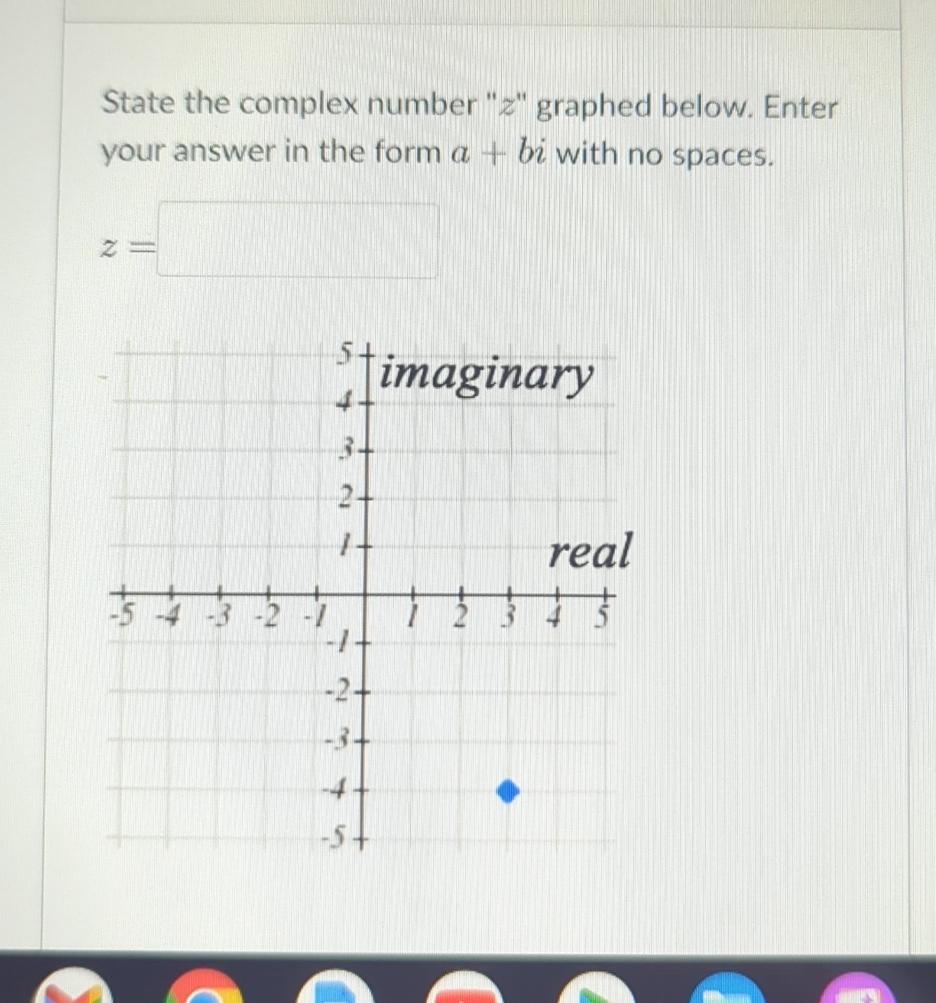 Solved State the complex number " z " ﻿graphed below. Enter | Chegg.com