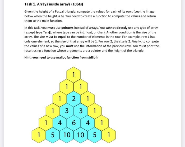 Solved Task 1. Arrays inside arrays (10pts) Given the height | Chegg.com