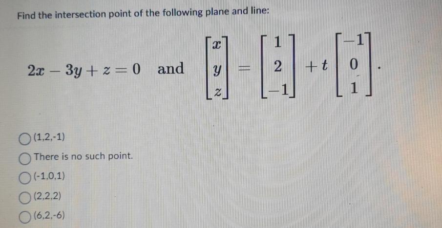 Solved Find the intersection point of the following plane | Chegg.com