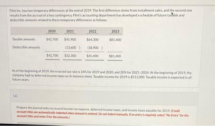 Solved Flint Inc. has two temporary differences at the end | Chegg.com