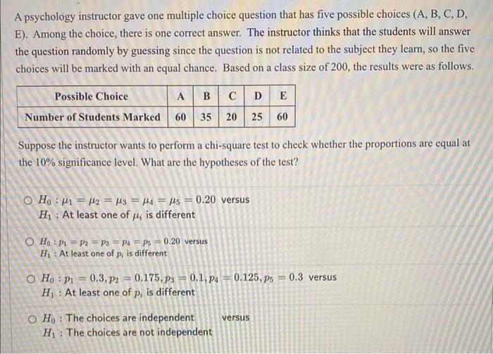 Solved A psychology instructor gave one multiple choice | Chegg.com