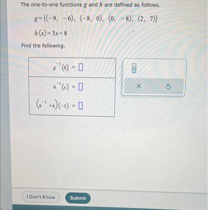 Solved The one-to-one functions g and h are defined as | Chegg.com