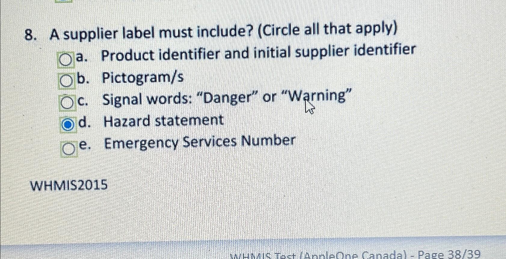 Solved A supplier label must include? (Circle all that | Chegg.com