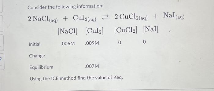 Solved Consider the following information: 2NaCl(aq) Initial | Chegg.com